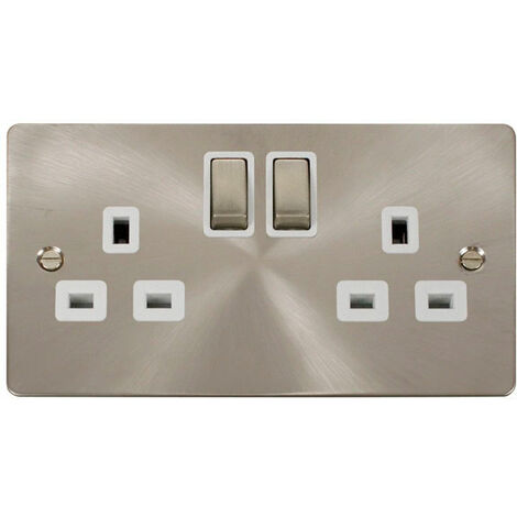 Flat Plate Pearl Nickel 2 Gang 13A DP Ingot Twin Double Switched Plug ...