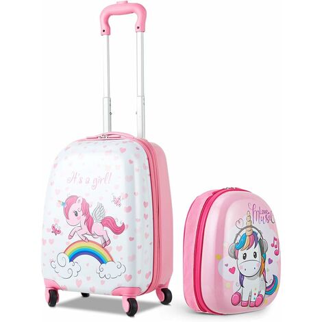 Koffer, Rucksäcke & Taschen Reisegepäck Rosa COSTWAY 2tlg Kinderkoffer ...