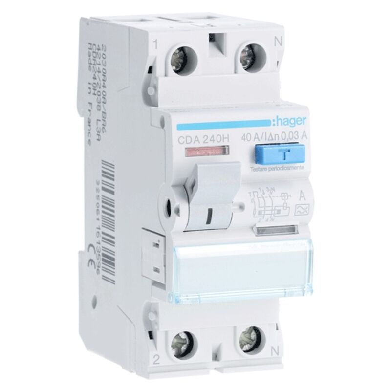 Hager - Interruttore Differenziale 2P 40A 30Ma Ac 2 Moduli Cdc740h | Hager | US