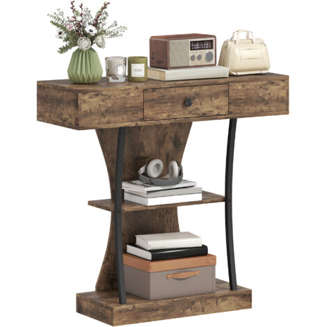 HOMCOM 80x75cm Console Table w/ Drawer 2 Shelves Worktop Handle Retro White