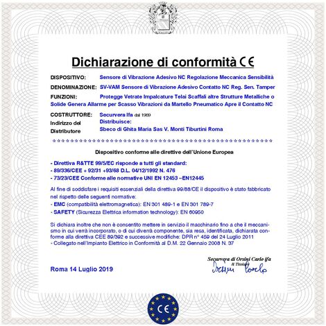 Rilevatore di Vibrazioni Continue e Scasso Collegamento a Filo Per ...