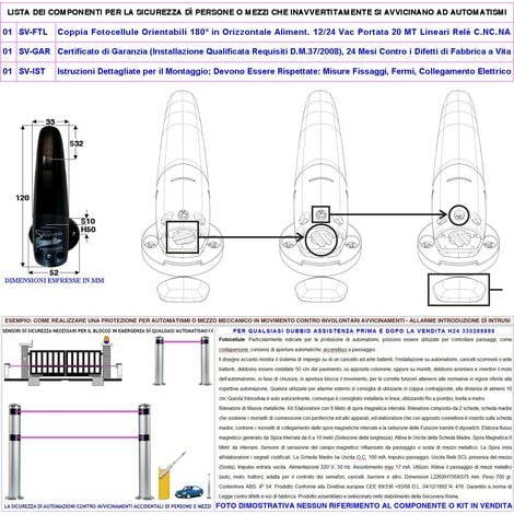 Coppia di Fotocellule Sicurezza Controllo Cancello Elettrico Automatico TX e RX Portata 20 Metri ...