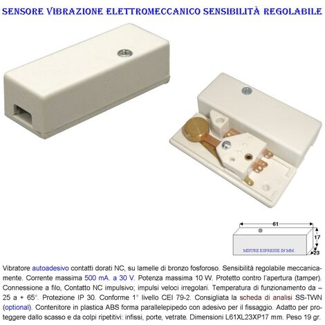 Rilevatore di Vibrazioni Continue e Scasso Collegamento a Filo ...