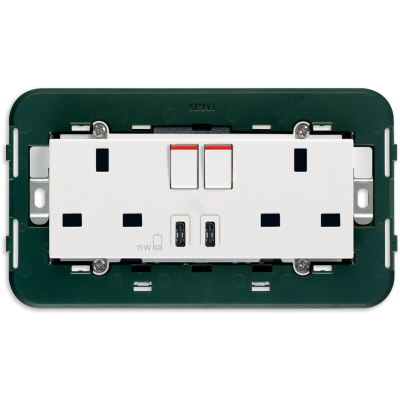 VIMAR - 14224.CC 2 prises 2P+T13ABS+connecteur rouge+USBC+connecteur blanc