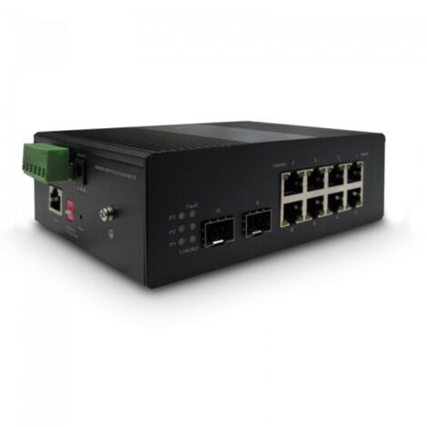 Commutateur PoE industriel à rail DIN géré à portée étendue, 8 ports PoE Gigabit + 2 ports de ...