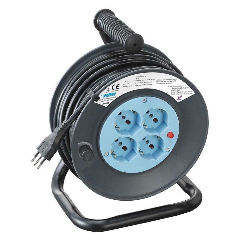Carrete de cable alargador 50 metros 3x15 toma shuko Fervi A010/50