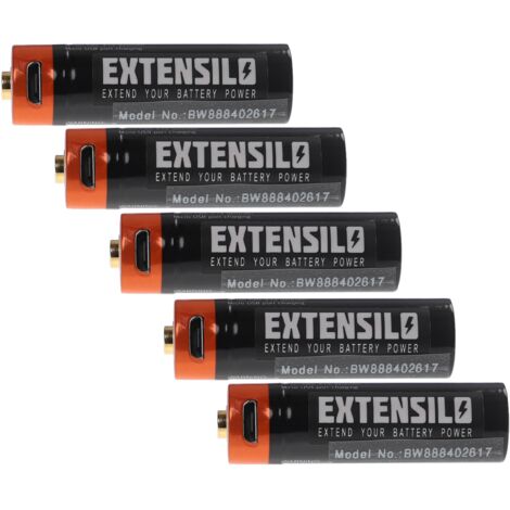 EXTENSILO 5x AA Mignon Battery - with Micro USB Connector, (920mAh, 1.5 ...