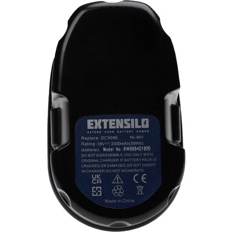 EXTENSILO 2x Battery compatible with Dewalt DC410KA DC410 DC410N DC410KB DC390KA DC390N DC390KB Power Tools 3300 mAh NiMH 18 V