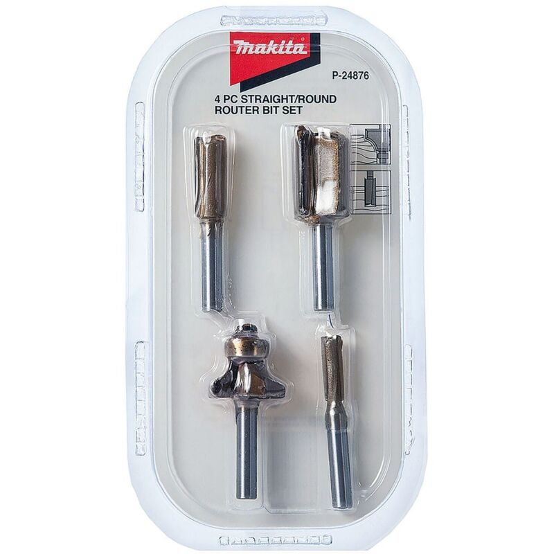 Makita P-24876 4 Piece 1/4 Inch Shank Router Set - Straight, Round 1/4
