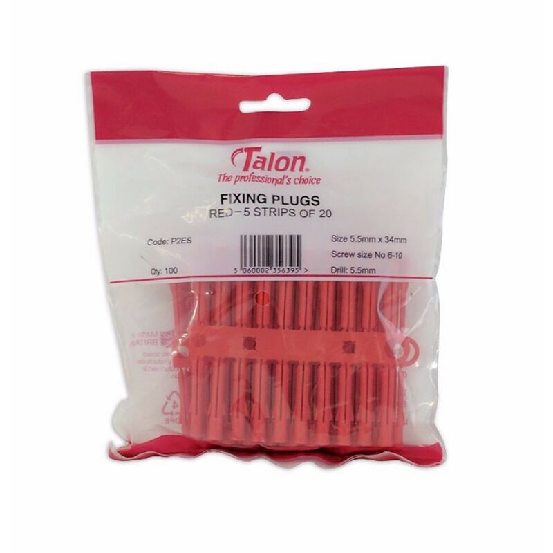 Talon Red 5-5.5mm Wall Plugs Plastic Screw Fixing Plugs Euro Slot X100 ...