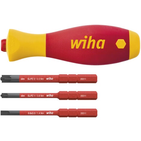 Wiha Screwdriver with bit holder set SoftFinish® slimVario® electric 4-pcs. with slimBits (43449)