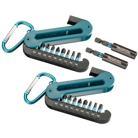 Makita 20 Piece Black Impact Driver Rated Bit Set Pozi PZ2 Holder Carabiner