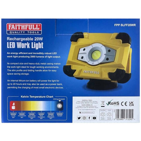 Faithfull JF8110-20W Rechargeable LED Work Light 20W Magnetic FPPSLFF20WR