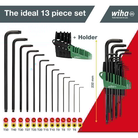 Wiha L-key set with ProStar holder (24852) 13 pcs. Torx Allen key set ...
