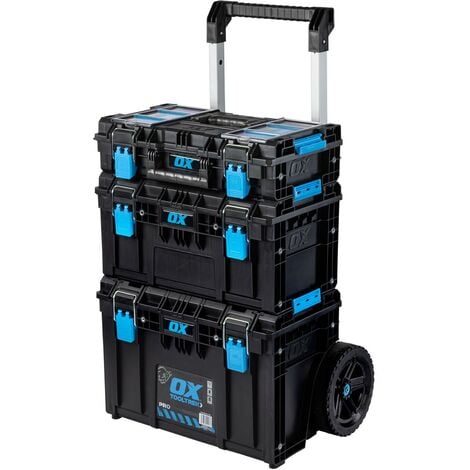Ox Tooltrek 3 Piece Modular Deep Tool Box + Trolley Wheels + Shallow ...