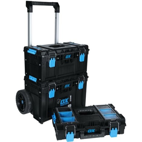 Ox Tooltrek 3 Piece Modular Deep Tool Box + Trolley Wheels + Shallow ...