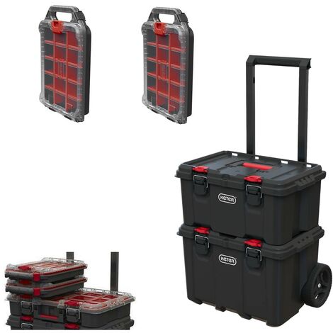 Keter Stack N Roll Wheeled Tool Box + Deep Tool Box + x2 Small Half ...