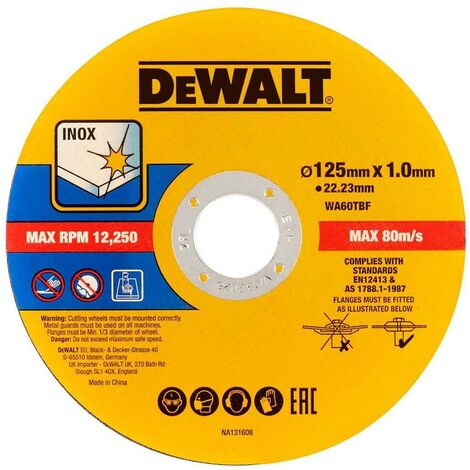 Dewalt 125mm 5.5"" 1mm Thin INOX Metal Cutting Disc 22mm Bore Flat Disc ...