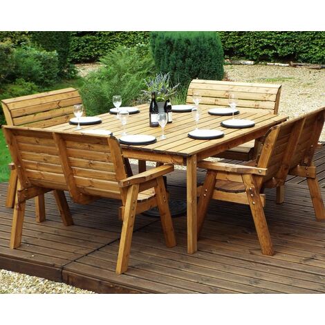 Charles Taylor 8 Seater Wooden Square Dining Table & 4 x Garden Benches
