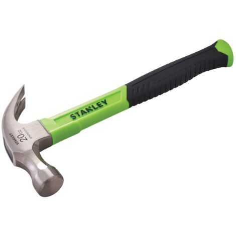STANLEY Green Hi-Vis Fibreglass Claw Hammer 567g (20oz) Steel Head ...