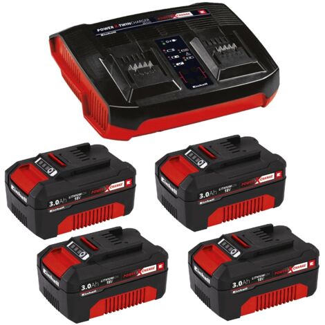 Einhell 18v Power X-Change Starter Kit 4x 3.0Ah Battery + Dual Port ...