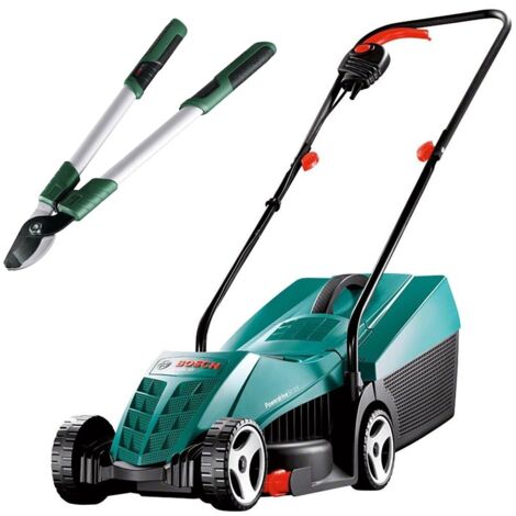 Bosch Electric Rotary Lawnmower 32cm 1200w 31L Bag + Long Handled Loppers