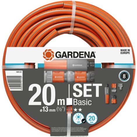 Gardena 20m Basic Garden Hose Pipe Watering Starter Set Nozzle Attachments