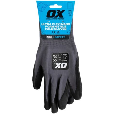 OX Tools Work Gloves SIZE 9 - LARGE Ultra Flexi Nano Foam Nitrile Palm ...