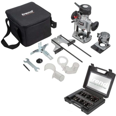 Trend T1EPS 1/4 Router Dual-Base Trim Plunge Router 240V + 12 Piece ...