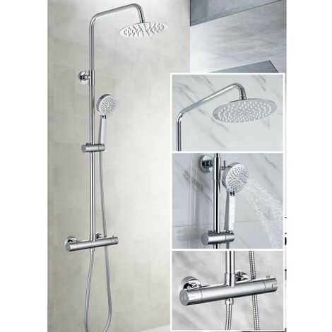 Round Chrome Thermostatic Dual Control Twin Head Shower Mixer Ultra ...