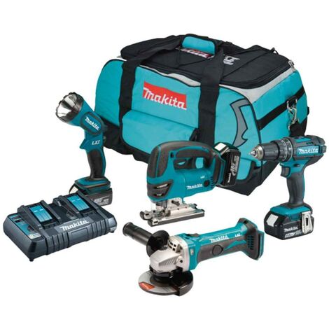 Makita DLX4051PM1 18v LXT 4pc Combi Kit DHP482 DJV180Z DGA452 BML185 3 ...