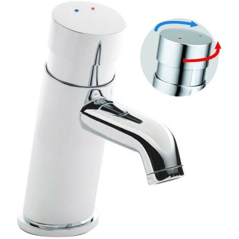 Non Concussive Push Down Self Closing Round Chrome Basin Mono Mixer Tap ...
