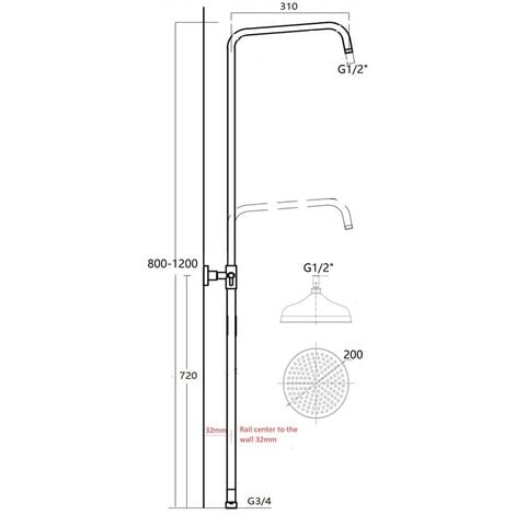 Traditional Exposed Rigid Riser Rail Shower Kit 200mm 8"" Head ...