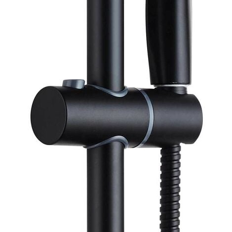 Matt Black Shower Riser Rail Kit Round Adjustable + 3 Mode Shower Head ...