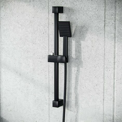 Matt Black Shower Riser Rail Kit Square Adjustable + Single Function ...