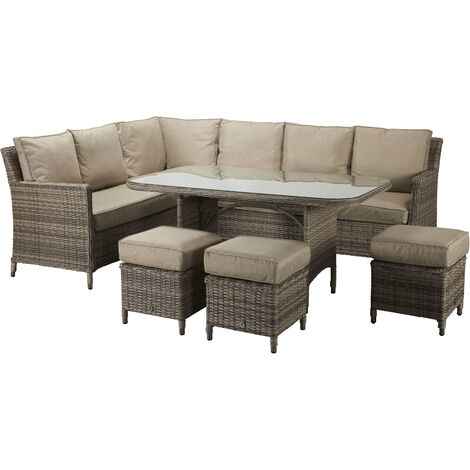 Signature Weave Edwina Wicker Corner Sofa Dining Table Set 3 x Stools ...