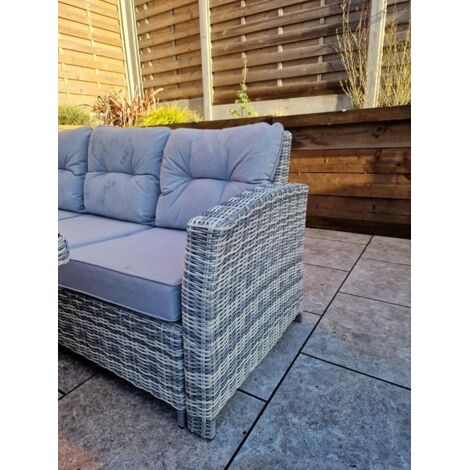 Signature Weave Amy Wicker Corner Sofa Dining Table Set 3 x Chairs Grey ...