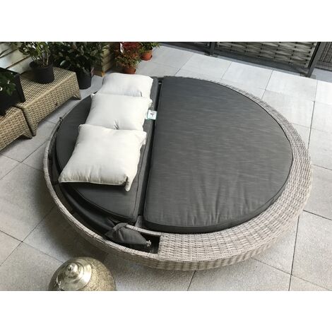 Signature Weave Madison Wicker Garden Large Day Bed Sun Lounger Canopy Grey