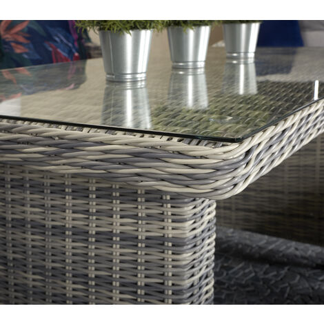 Signature Weave Amy Wicker 7 Seater Sofa Dining Table Set Chair Stool Grey