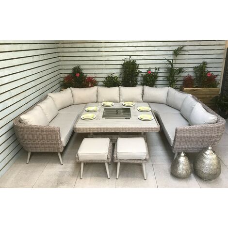 Signature Weave Danielle U Shape 10 Seater Sofa Dining Table Fire Drinks Pit