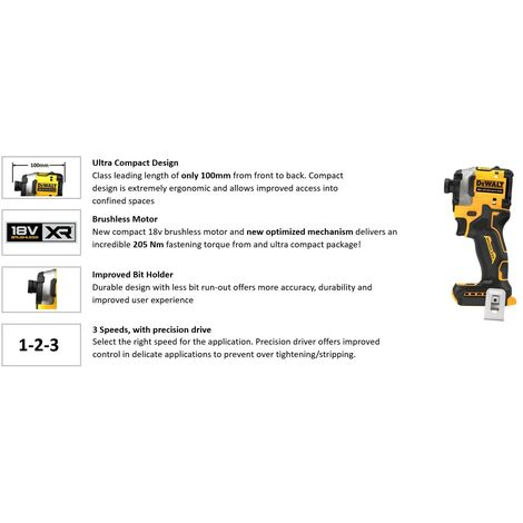 Dewalt DCF850N 18v XR Brushless Ultra Compact Impact Driver Bare + Tool Bag
