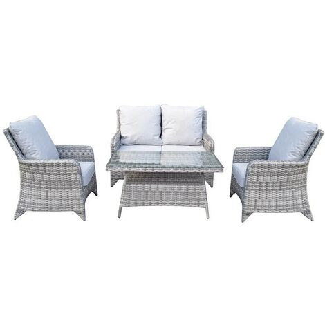 Signature Weave Sarah Wicker 4 Seater Sofa Arm Chair Coffee Table Set Grey