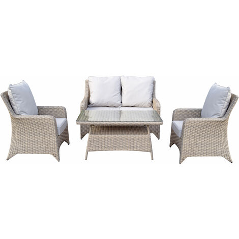 Signature Weave Sarah Wicker 4 Seater Sofa Arm Chair Coffee Table Set Grey