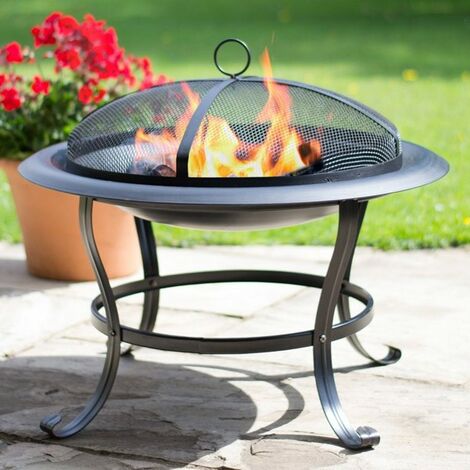La Hacienda 58115 Boston Fire Pit Basket Bowl Black Steel Outdoor Heater Mesh