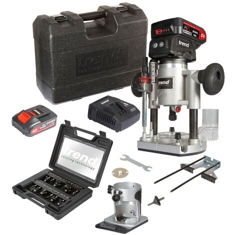 Trend T18S/R14K2 18v Cordless Brushless Router + Plunge Base 2x4.0Ah ...