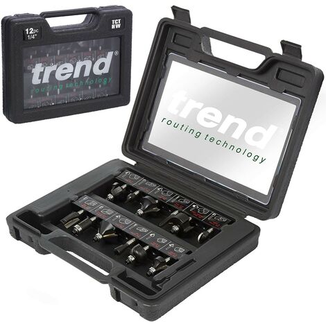 Trend 12 Piece Router Bit Set TCT Cutter Bits Starter Set 1/4 Shank + Case
