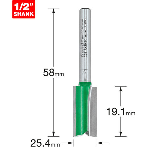 Trend C033X1/2TC 1/2"" Shank Wide Cut 25.4mm Two Flute Router Cutter Bit