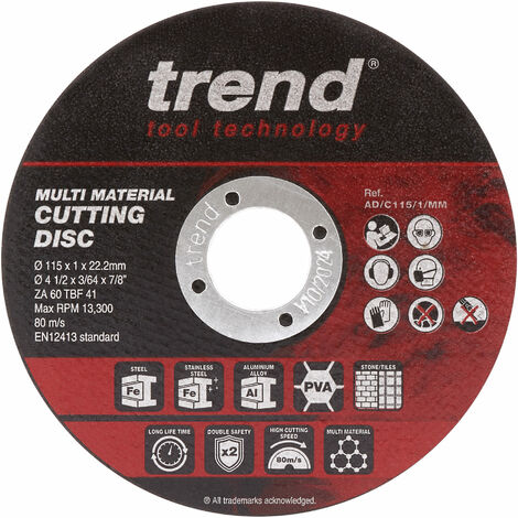 Trend 115mm 4.5"" Angle Grinder Metal Stone Tile 1mm Thin Cutting Disc ...