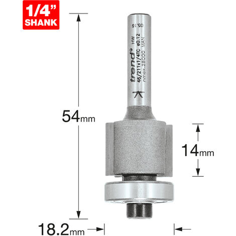 Trend 46/211X1/4TC 1/4"" 18.2mm x 14mm Bearing Guided Trimmer Router ...