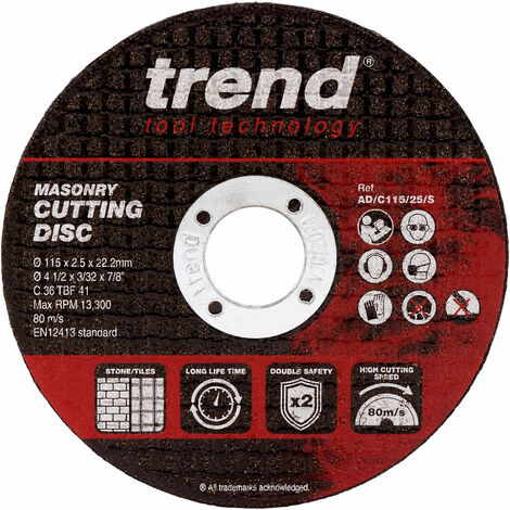 Trend 115mm 4.5"" Angle Grinder Stone Masonry Tile 2.5mm Cutting Discs ...